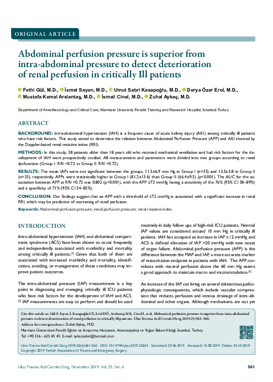 (PDF) Abdominal perfusion pressure is superior from intra-abdominal ...
