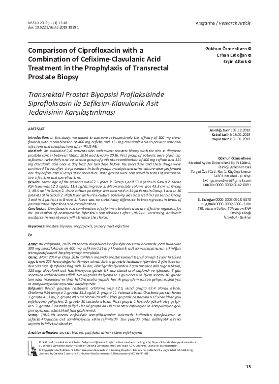 Comparison of Ciprofloxacin with a Combination of Cefixime-Clavulanic ...