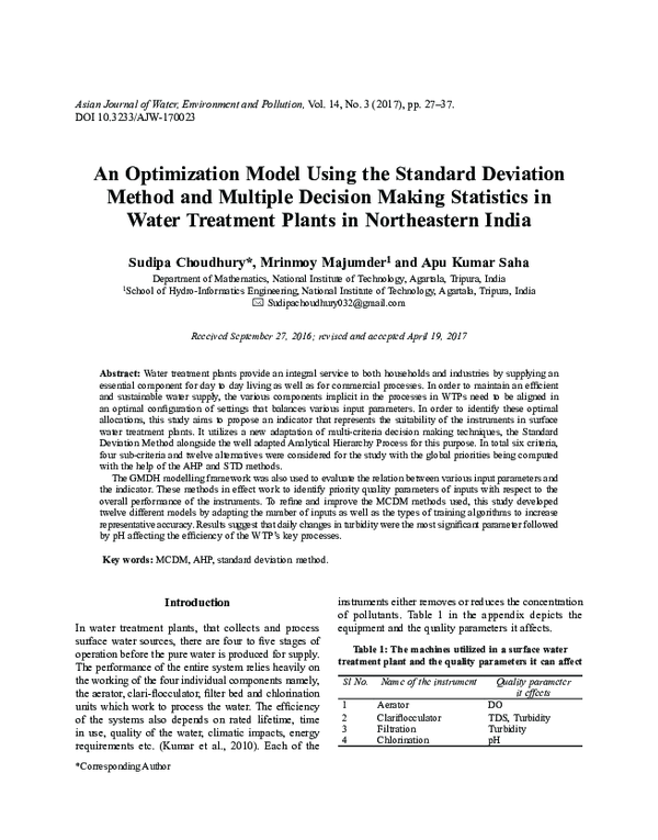 (PDF) An Optimization Model Using the Standard Deviation Method and Multiple Decision Making ...