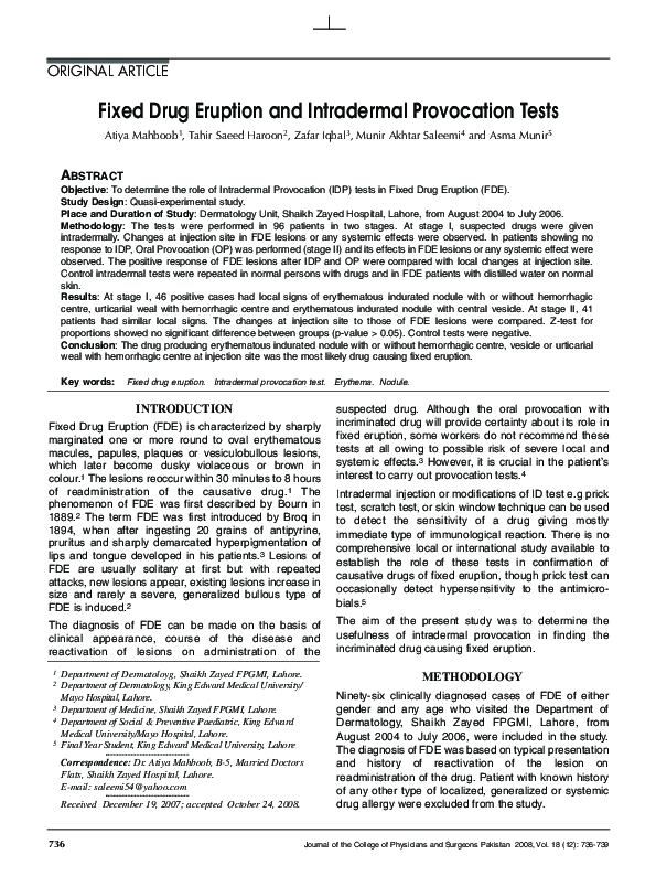 (PDF) Fixed drug eruption and intradermal provocation tests