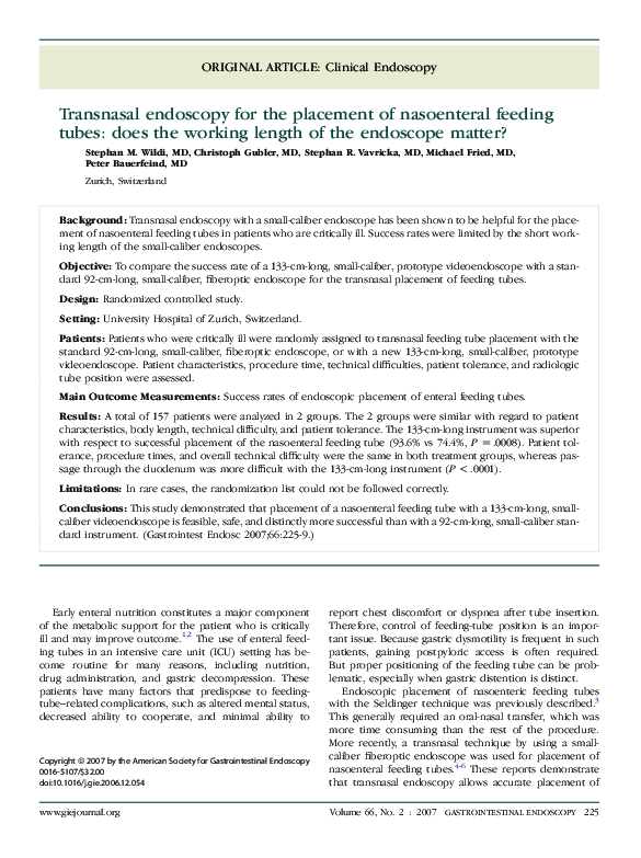 (PDF) Transnasal endoscopy for the placement of nasoenteral feeding ...