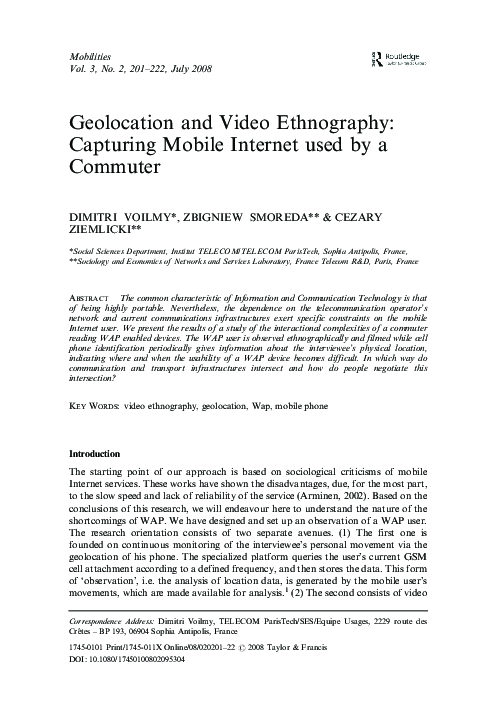 (PDF) Geolocation and Video Ethnography: Capturing Mobile Internet used by a Commuter