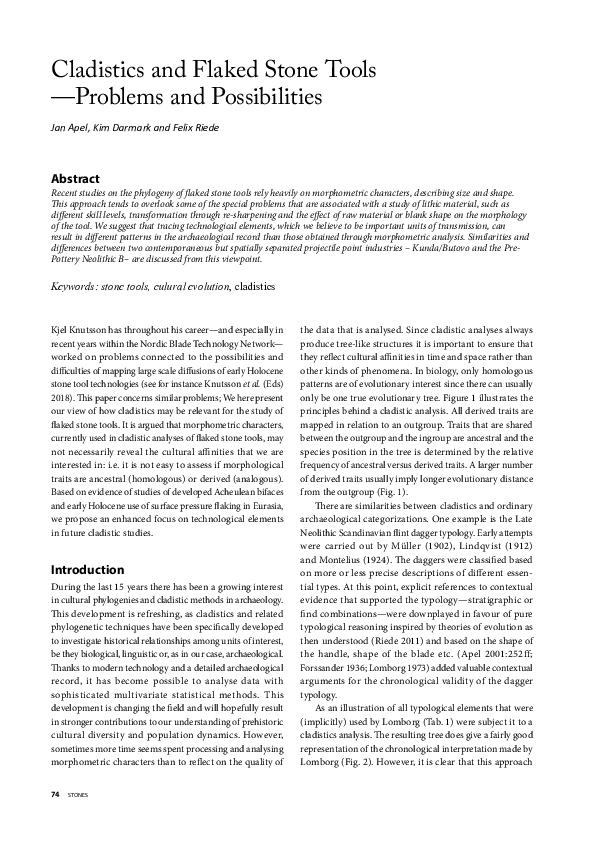 (PDF) Cladistics and Flaked Stone Tools -Problems and Possibilities