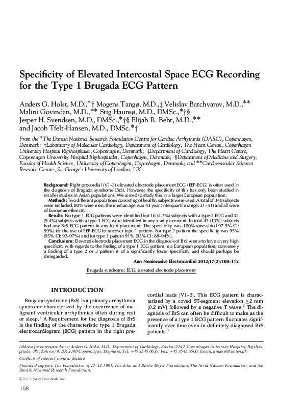 (PDF) Specificity of Elevated Intercostal Space ECG Recording for the ...