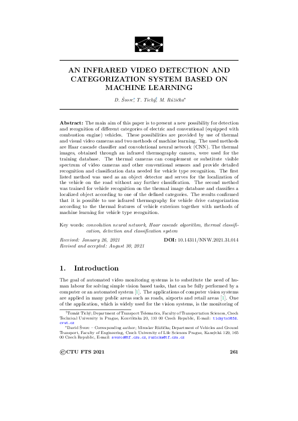 (PDF) An infrared video detection and categorization system based on machine learning | Miroslav ...