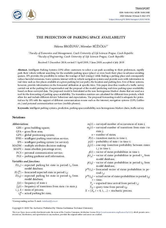 (PDF) The Prediction of Parking Space Availability | Miroslav Ruzicka ...