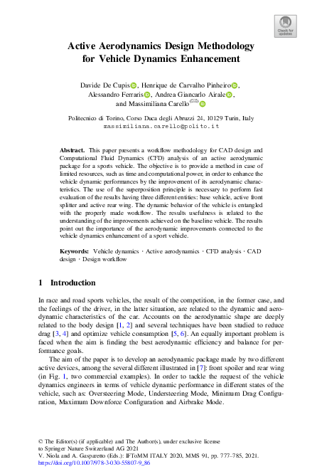 (PDF) Active Aerodynamics Design Methodology for Vehicle Dynamics Enhancement