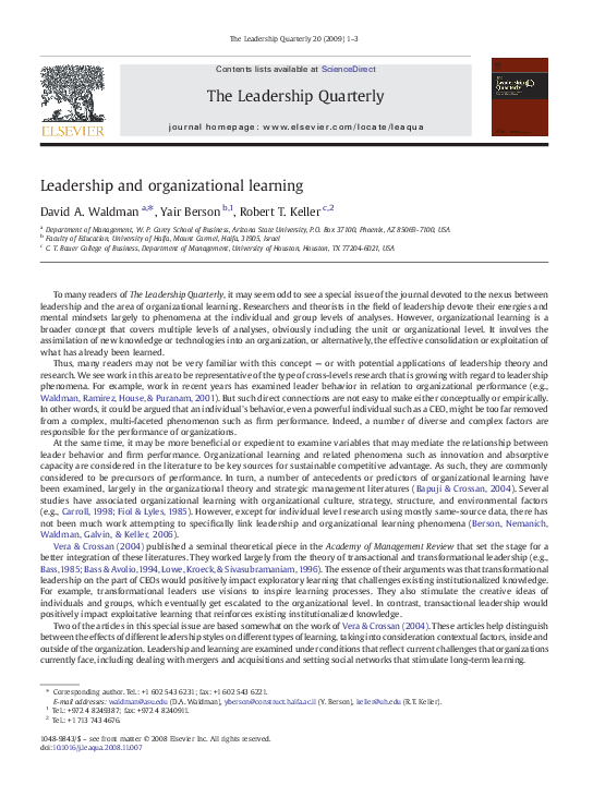 (PDF) Leadership and organizational learning