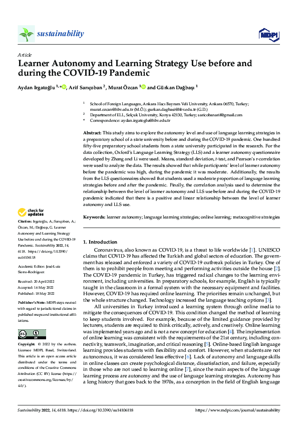(PDF) Learner Autonomy and Learning Strategy Use before and during the ...