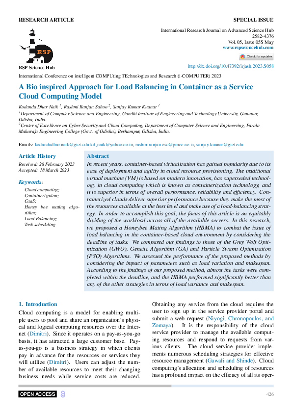 (PDF) A Bio inspired Approach for Load Balancing in Container as a Service Cloud Computing Model
