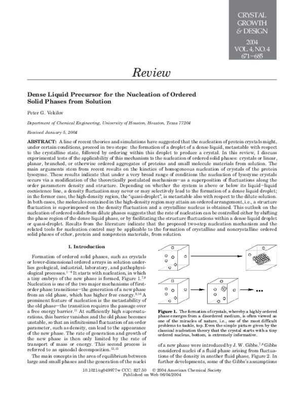 (PDF) Dense Liquid Precursor for the Nucleation of Ordered Solid Phases ...