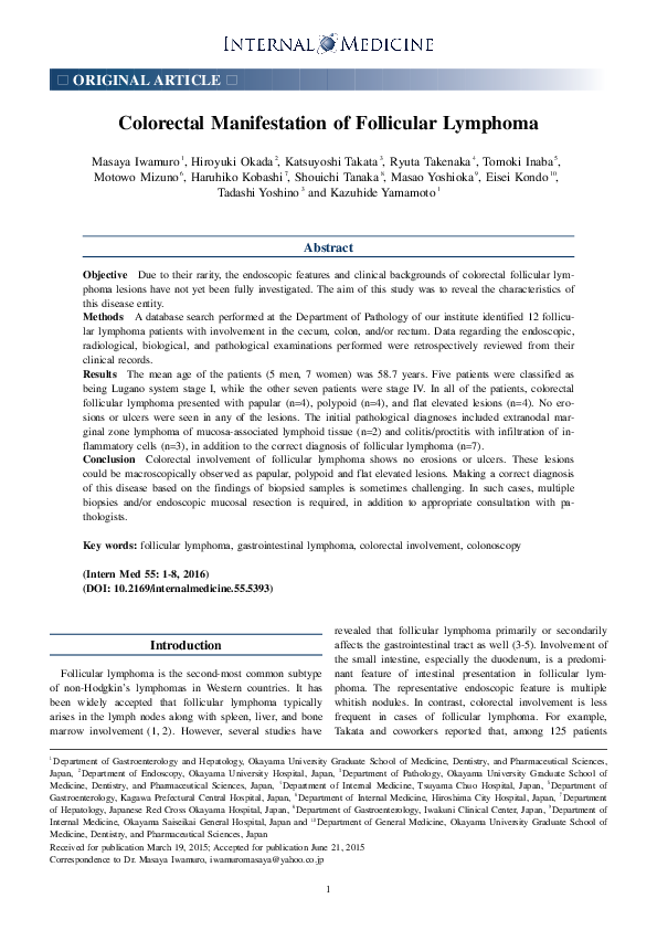 (PDF) Colorectal Manifestation of Follicular Lymphoma