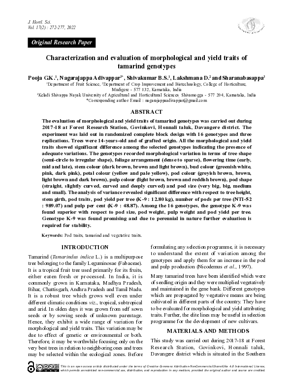 (PDF) Characterization and evaluation of morphological and yield traits of tamarind genotypes