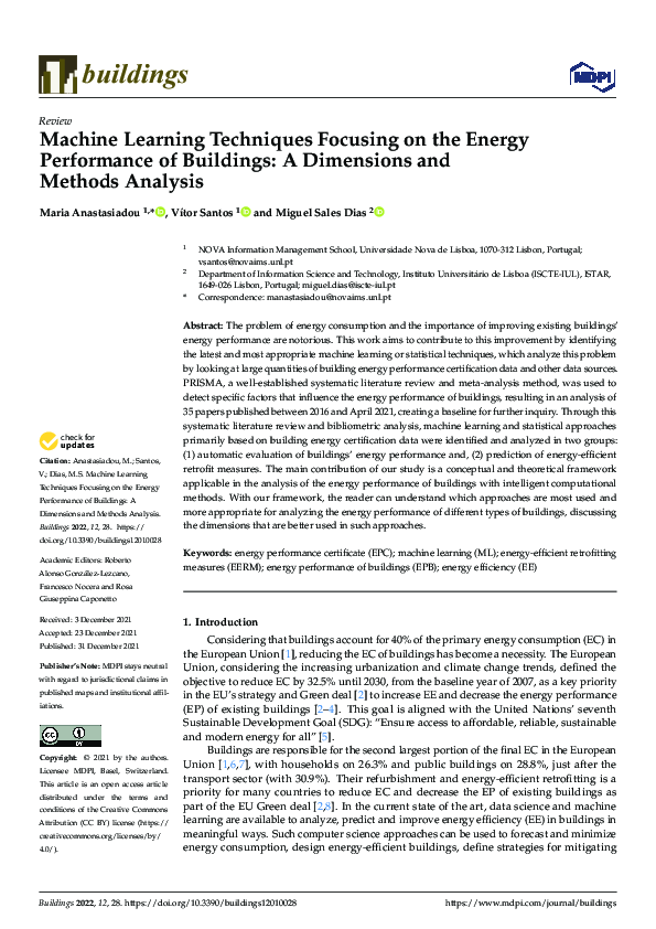 (PDF) Machine Learning Techniques Focusing on the Energy Performance of Buildings: A Dimensions ...