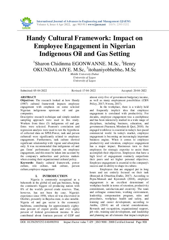 (PDF) Handy Cultural Framework: Impact on Employee Engagement in ...