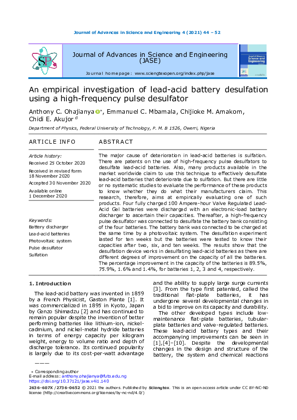 (PDF) An empirical investigation of lead-acid battery desulfation using ...