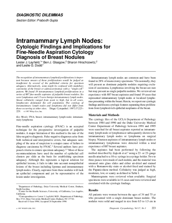 (PDF) Intramammary lymph nodes: Cytologic findings and implications for ...