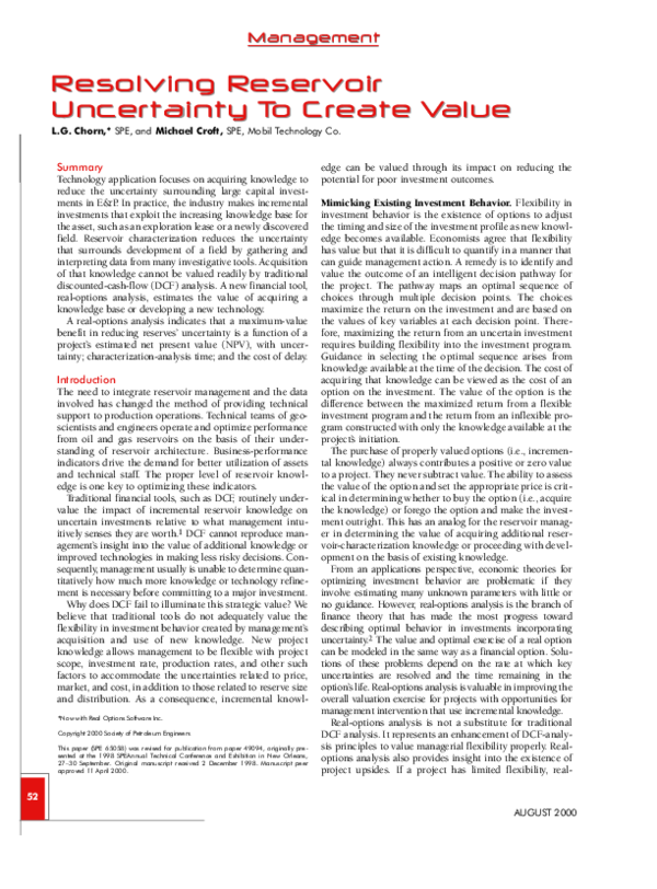 (PDF) Resolving Reservoir Uncertainty to Create Value