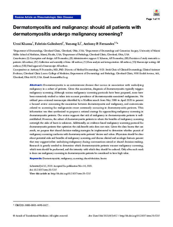 (PDF) Dermatomyositis and malignancy: should all patients with ...