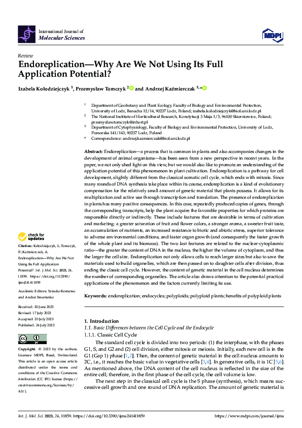 (PDF) Endoreplication—Why Are We Not Using Its Full Application Potential?