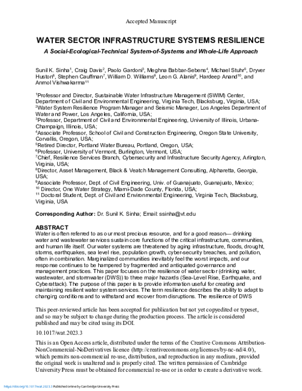 (PDF) WATER SECTOR INFRASTRUCTURE SYSTEMS RESILIENCE A Social ...