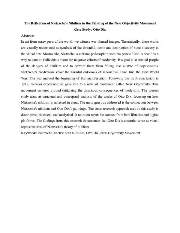 (DOC) The Reflection of Nietzsche's Nihilism in the Painting of the New Objectivity Movement ...