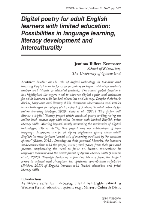 (PDF) Digital poetry for adult English learners with limited education ...