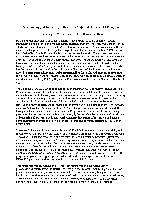(PDF) Monitoring and Evaluation: Brazilian National STD/AIDS Program