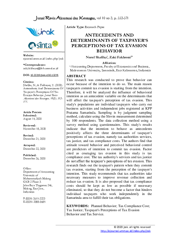 (PDF) Antecedents And Determinants Of Taxpayer’s Perceptions Of Tax ...