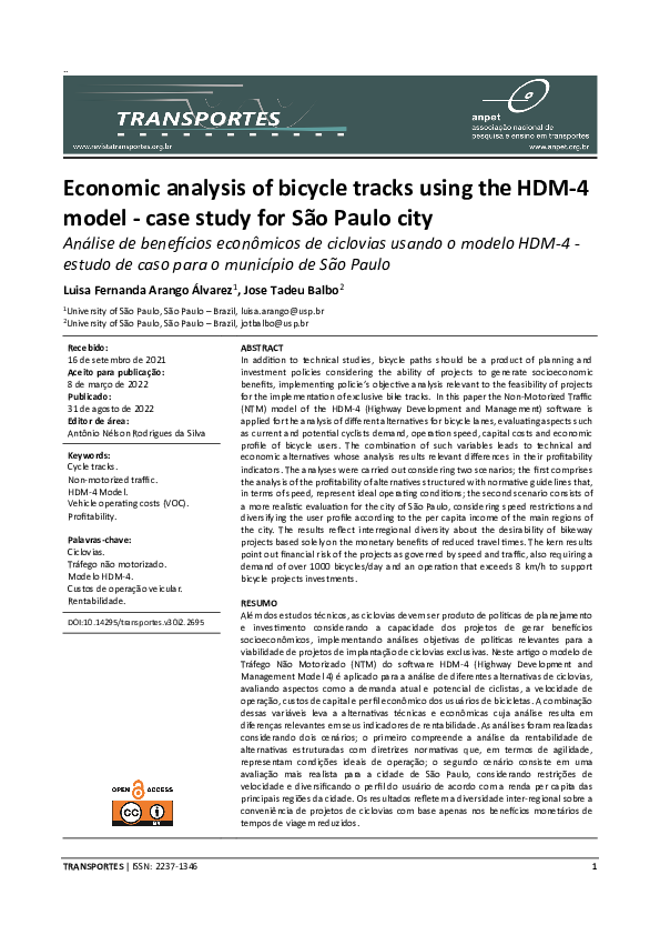(PDF) Economic analysis of bicycle tracks using the HDM-4 model - case ...