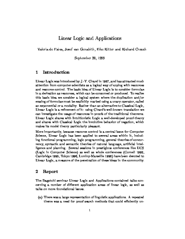(PDF) Linear logic and applications