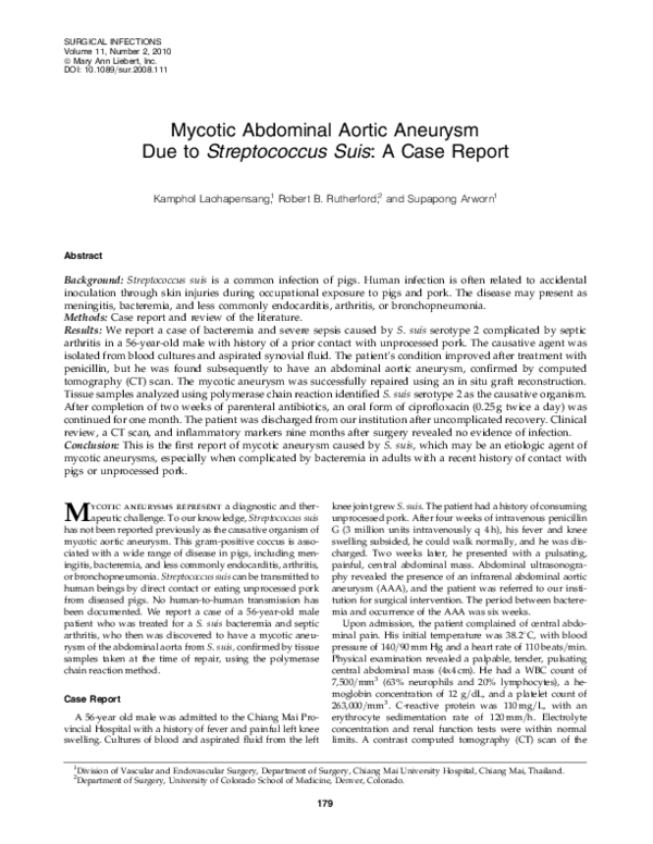 (PDF) Mycotic Abdominal Aortic Aneurysm Due to Streptococcus Suis : A ...
