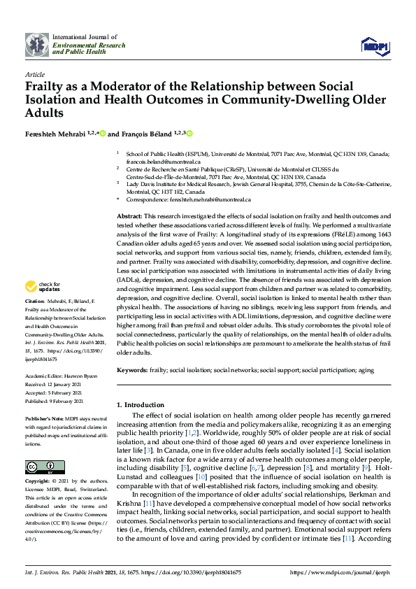 (PDF) Frailty as a Moderator of the Relationship between Social Isolation and Health Outcomes in ...