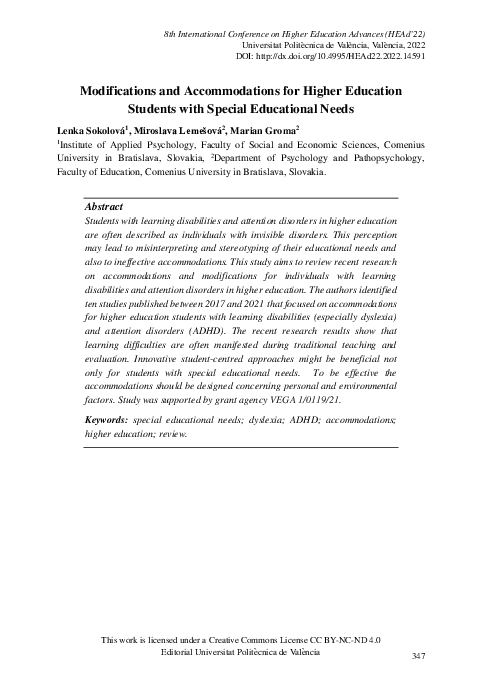 (PDF) Modifications and Accommodations for Higher Education Students ...