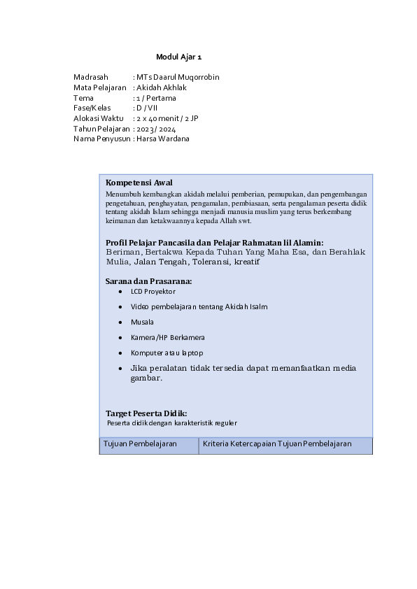 (PDF) Modul Ajar 1 Madrasah : MTs Daarul Muqorrobin Mata Pelajaran ...