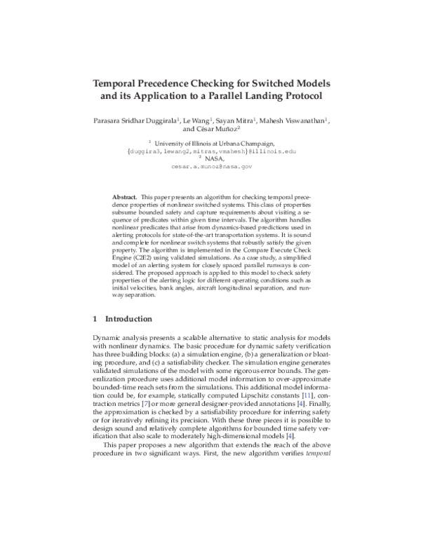 (PDF) Temporal Precedence Checking for Switched Models and Its Application to a Parallel Landing ...