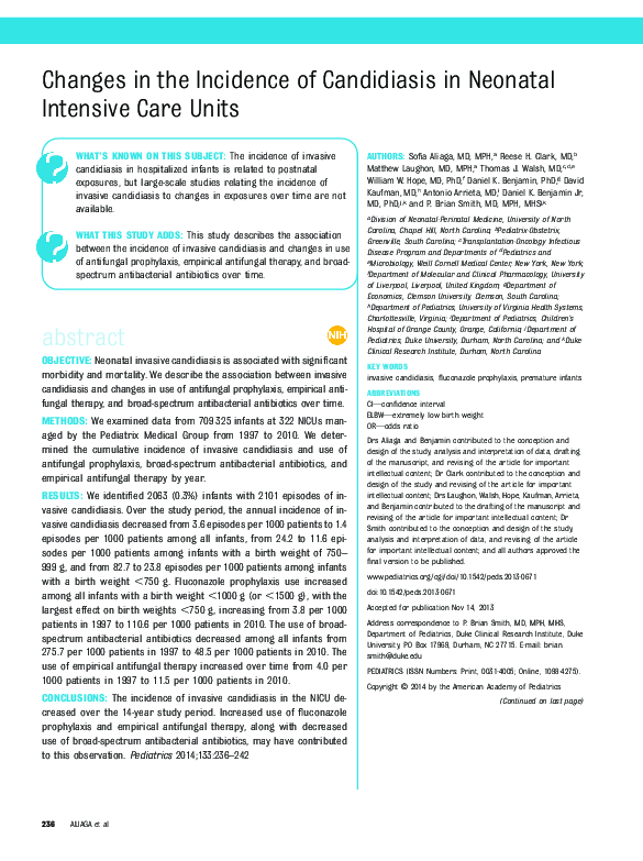 (PDF) Changes in the Incidence of Candidiasis in Neonatal Intensive ...