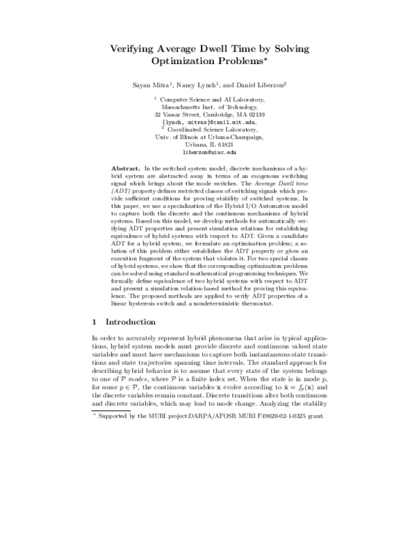 (PDF) Verifying Average Dwell Time by Solving Optimization Problems