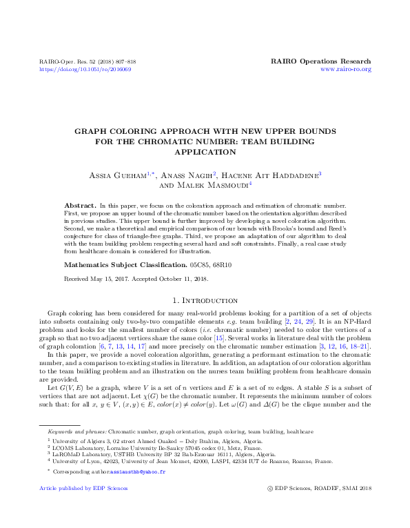 (PDF) Graph coloring approach with new upper bounds for the chromatic number: Team building ...