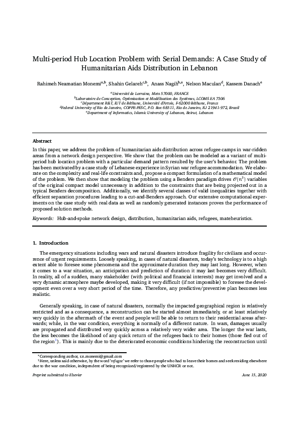 (PDF) Multi-period hub location problem with serial demands: A case study of humanitarian aids ...