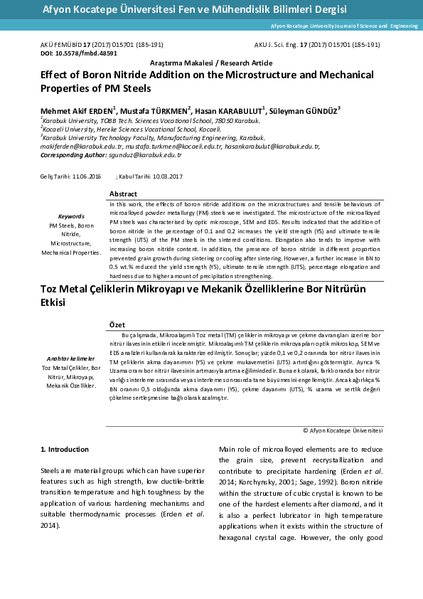 (PDF) Effect of Boron Nitride Addition on the Microstructure and Mechanical Properties of PM Steels