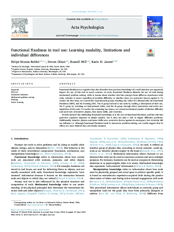 (PDF) Functional fixedness in tool use: Learning modality, limitations ...