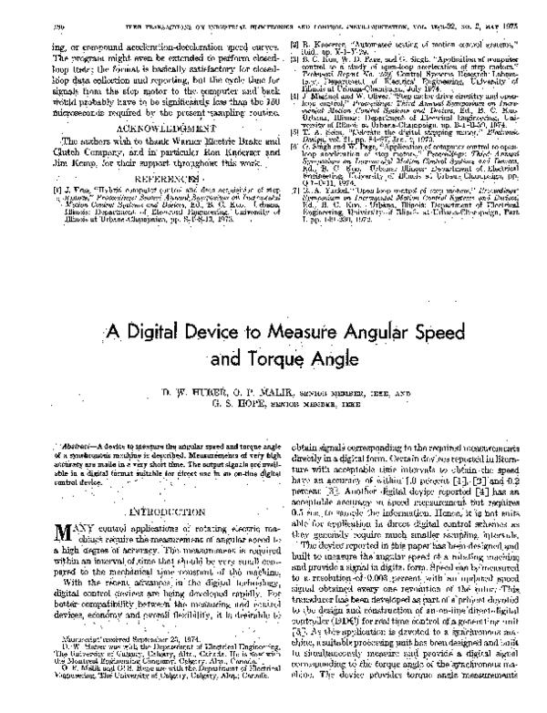 (PDF) A Digital Device to Measure Angular Speed and Torque Angle