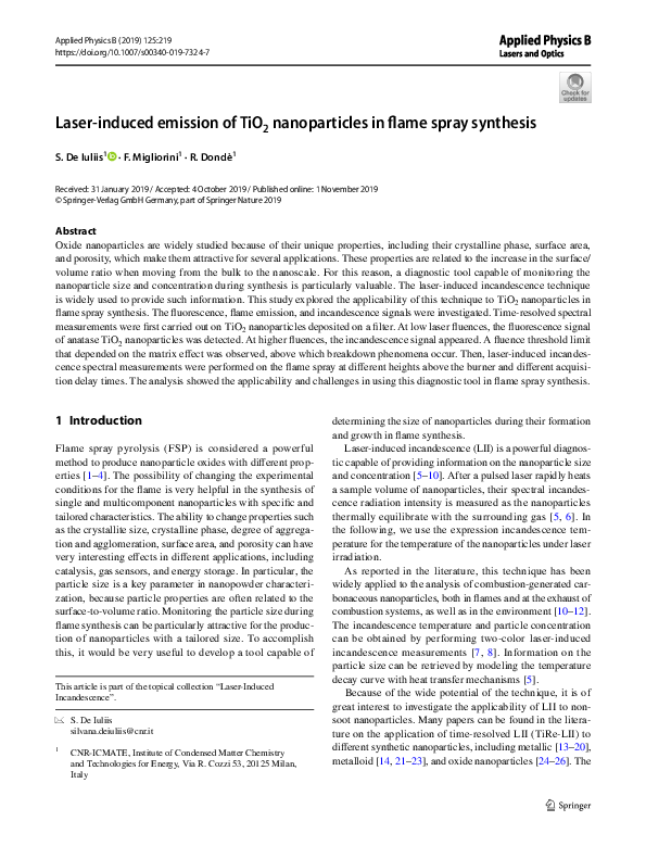 (PDF) Laser-induced emission of TiO2 nanoparticles in flame spray synthesis