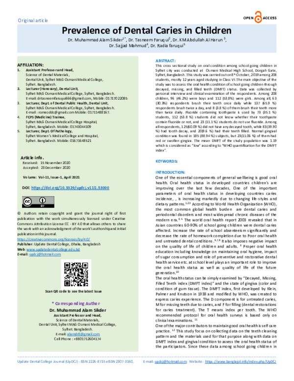 (PDF) Prevalence of Dental Caries in Children