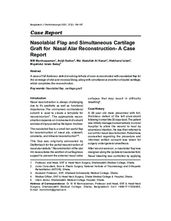 (PDF) Nasolabial Flap and Simultaneous Cartilage Graft for Nasal Alar ...