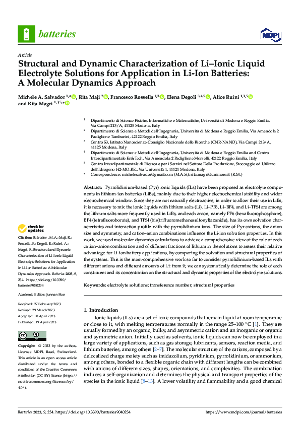 (PDF) Structural and Dynamic Characterization of Li–Ionic Liquid ...