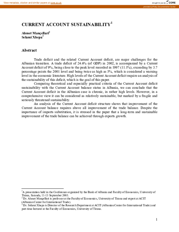 Pdf Current Account Sustainability