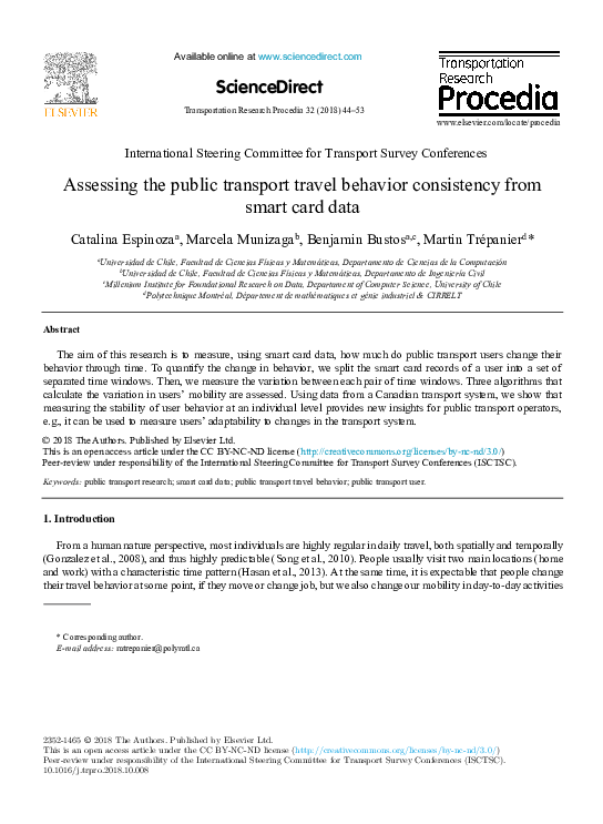 (PDF) Assessing the public transport travel behavior consistency from smart card data