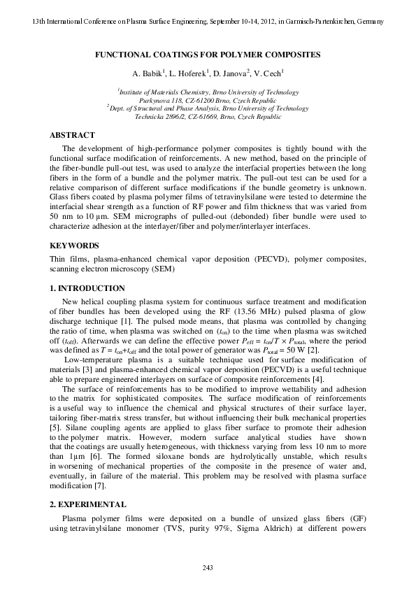 (PDF) Functional coatings for polymer composites